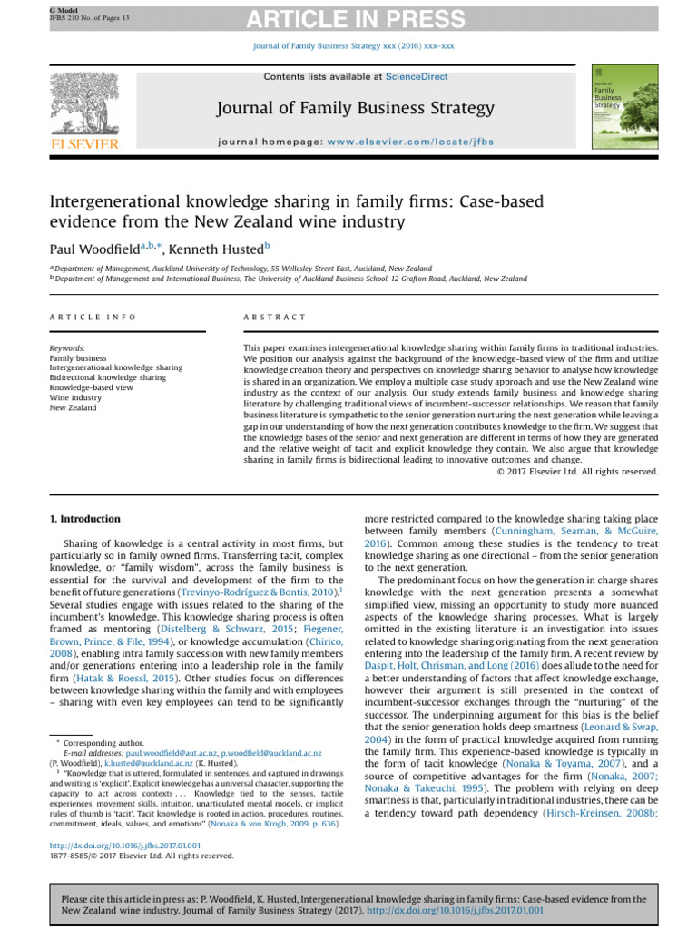 knowledge sharing in family firms newzealand wine industry | PDF | Tacit Knowledge | Knowledge