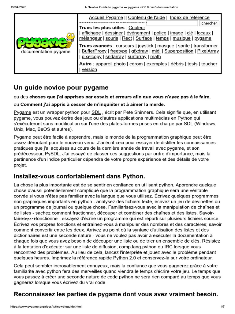 Guide Novice à Pygame | PDF | Python (Langage de programmation ...