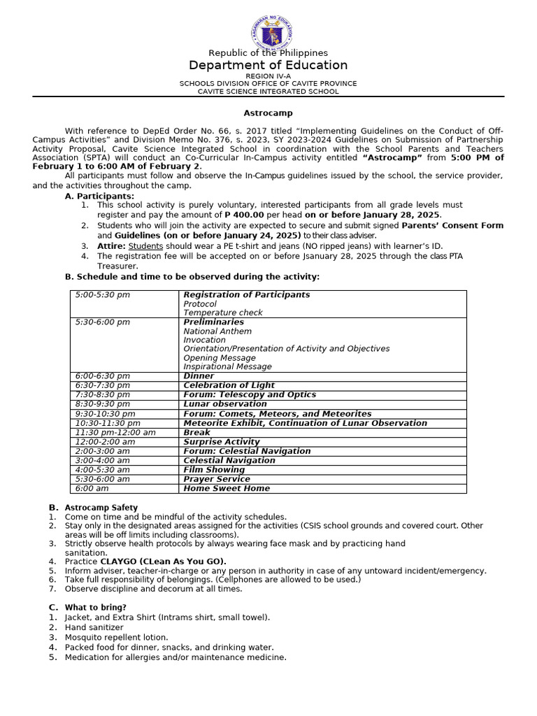 Astrocamp_2024_Guidelines_and_Parental_consent_v3 | PDF