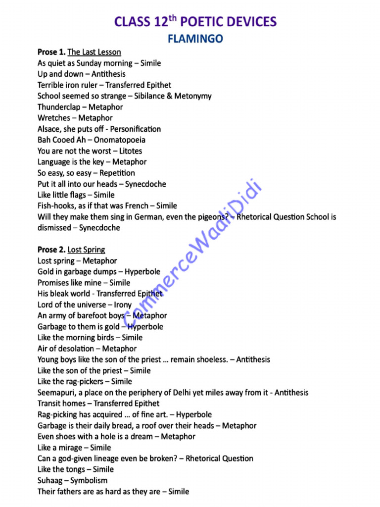Poetic Devices Class 12th | PDF