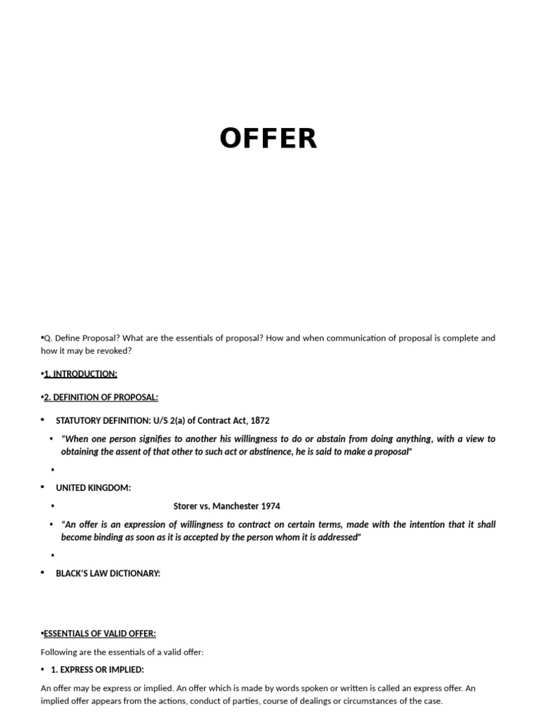 Essentials of a Valid Proposal in Law | PDF | Offer And Acceptance ...
