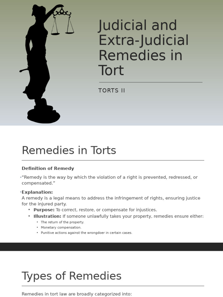 1 Judicial and Extra-Judicial Remedies in Tort | PDF | Damages | Legal Remedy