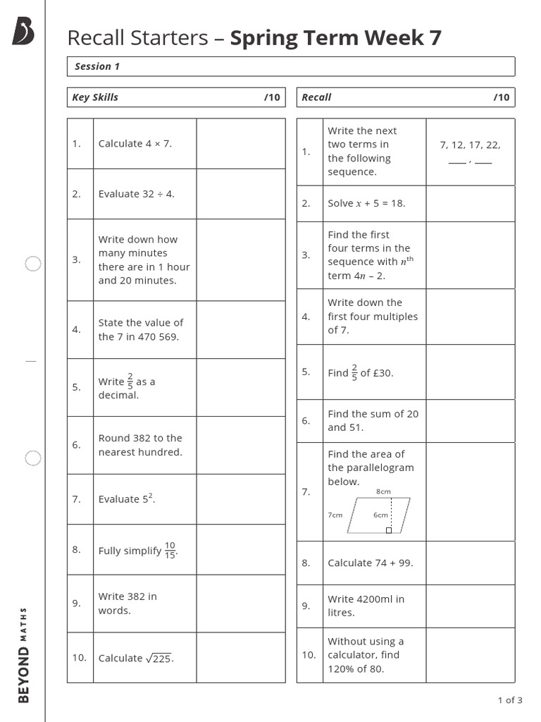 WRM Recall Starters - Spring Term Week 7 | PDF | Arithmetic | Applied ...