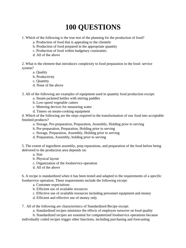 100-Questions-Review On Nutritionist Dietitian Licensure Exaam | PDF