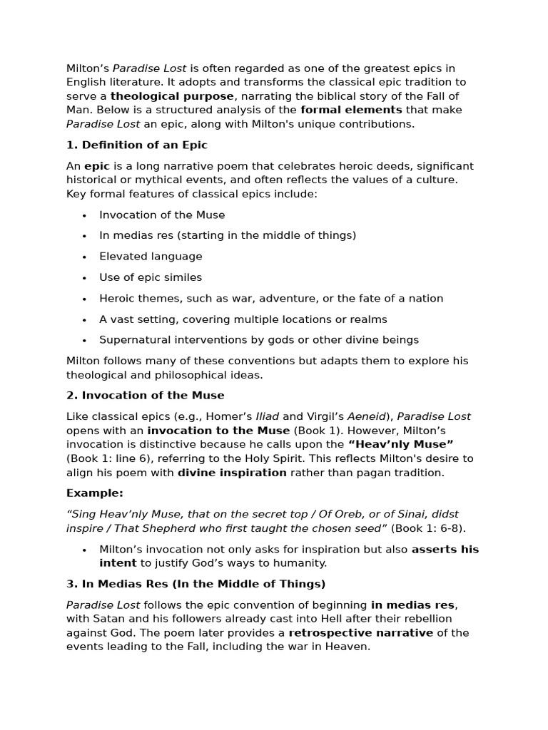 Milton's Paradise Lost As Epic | PDF | Paradise Lost | Metre (Poetry)