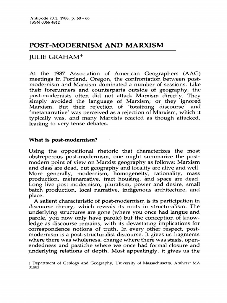 Antipode - April 1988 - GRAHAM - POST MODERNISM AND MARXISM | PDF ...