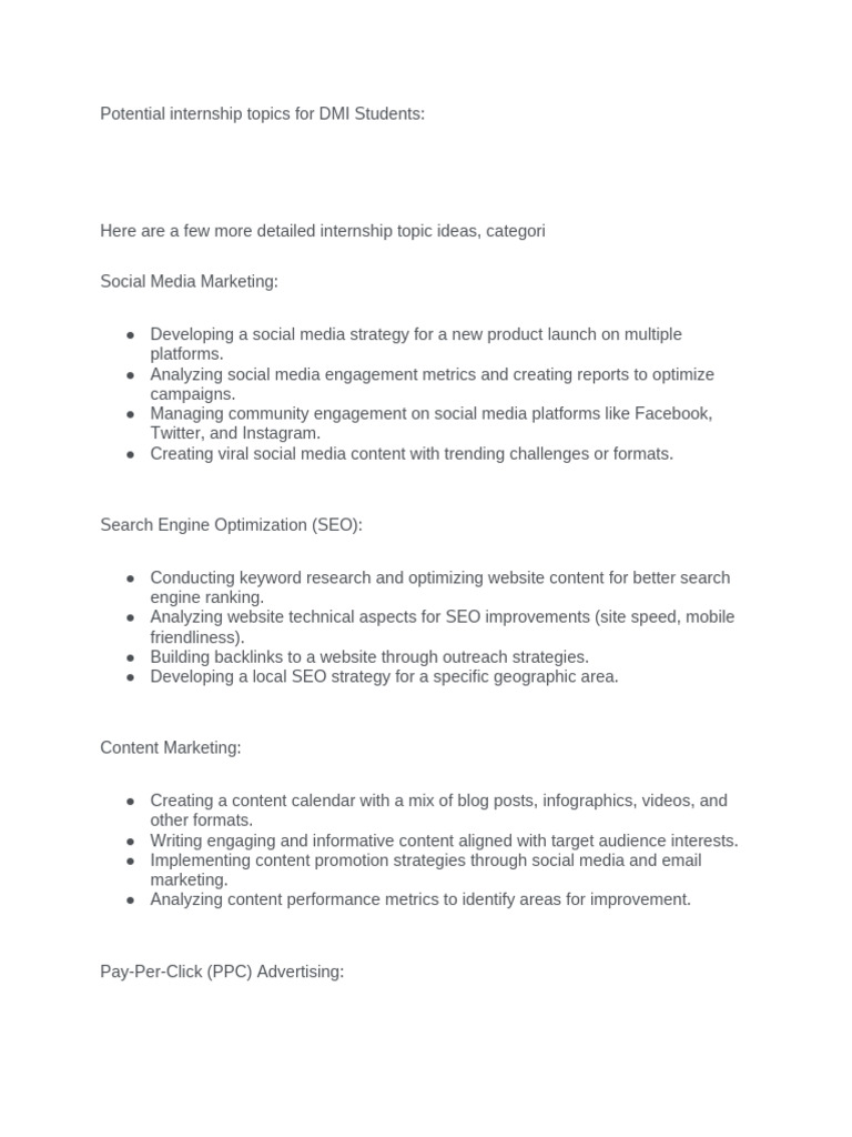 Potential Internship Topics For DMI Students | PDF