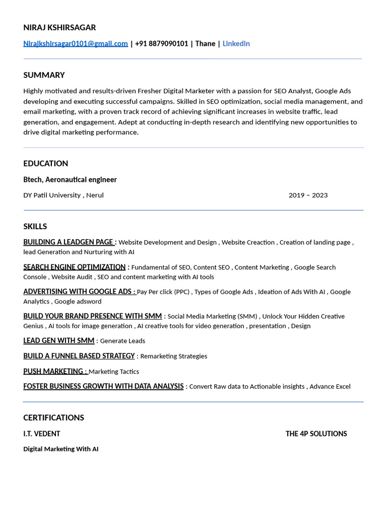 Niraj Sanjay Kshirsagar Resume | PDF