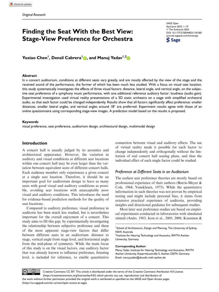 Optimal Seat Selection for Concerts | PDF | Experiment | Acoustics