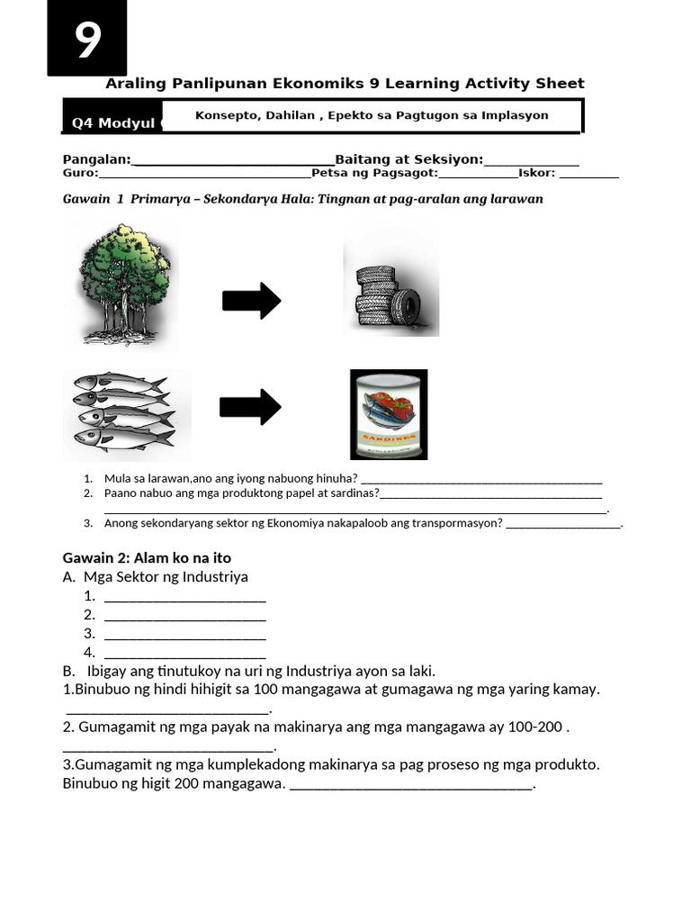 5 Araling Panlipunan Ekonomiks 9 Learning Activity Sheet: Q4 Modyul 6 | PDF