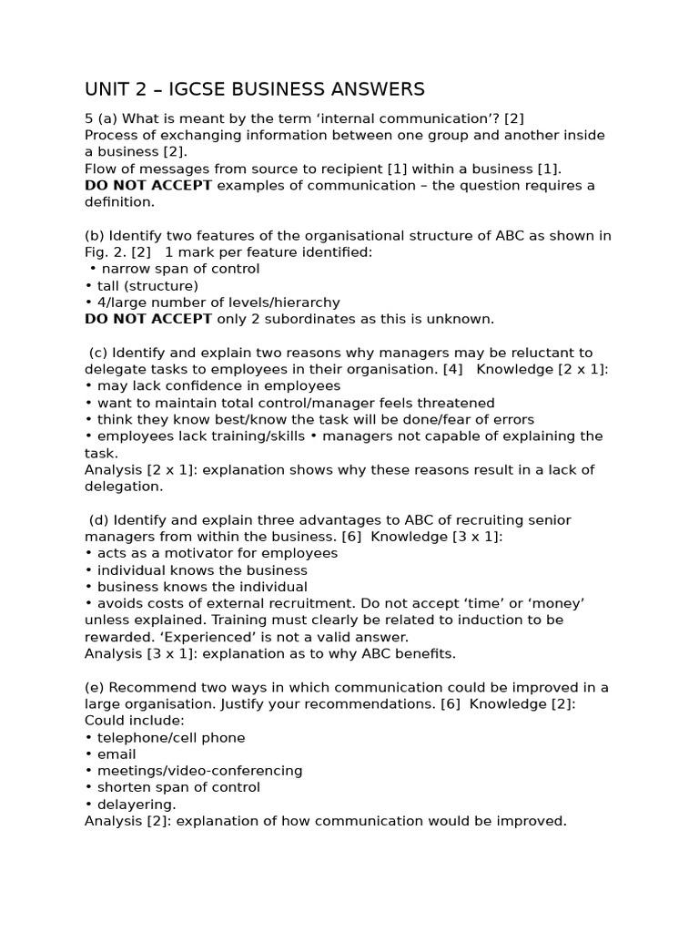 Unit 2 IGCSE Business Topical Answes | PDF | Employment | Knowledge