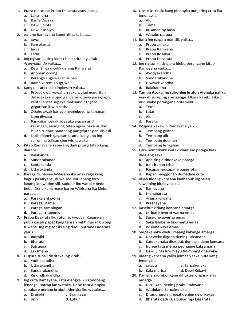 Pts Jawa Semester Genap Kelas 7 Smpov | PDF