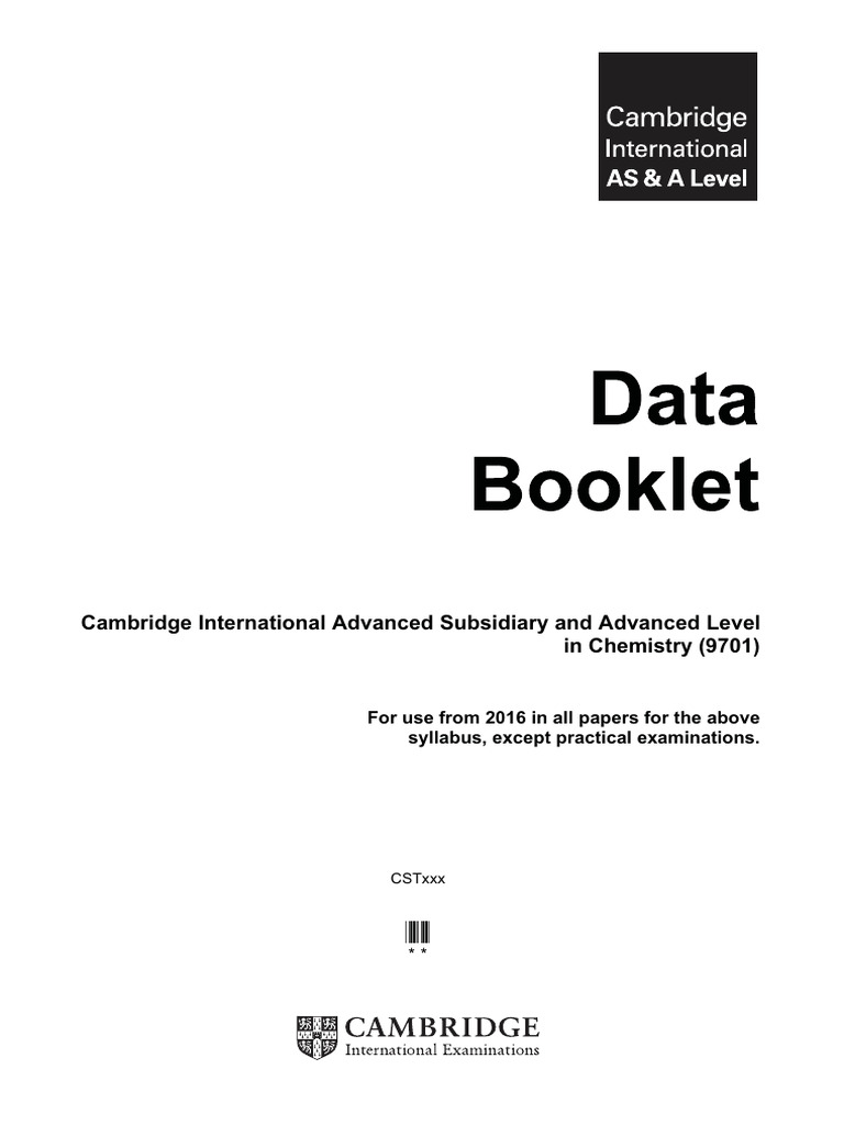 Chemistry 9701 Data Booklet Overview | PDF | Chemistry | Mole (Unit)