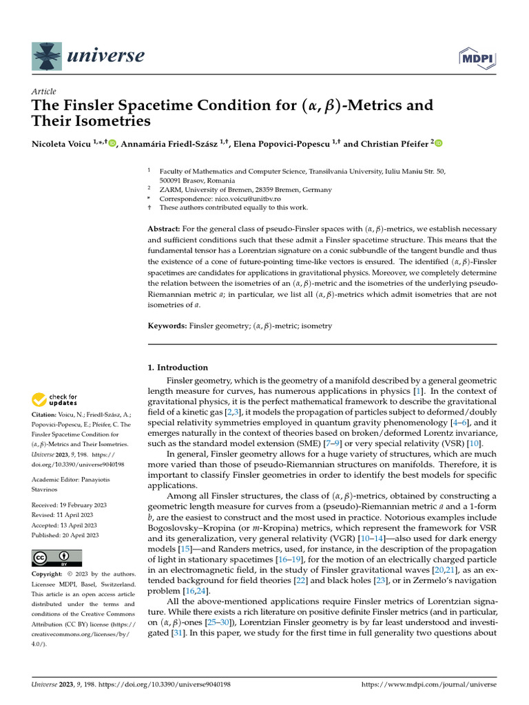 The Finsler Spacetime Condition for (α, β) -Metrics and Their ...