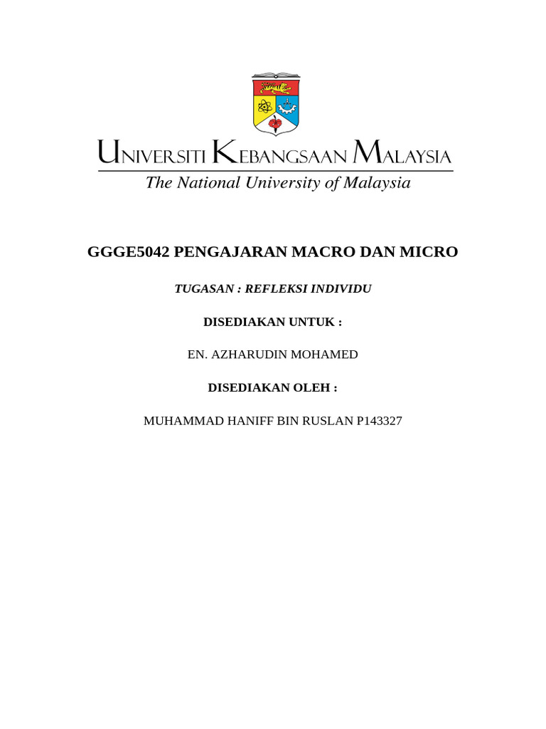 Refleksi - Muhammad Haniff Bin Ruslan - P143327 | PDF