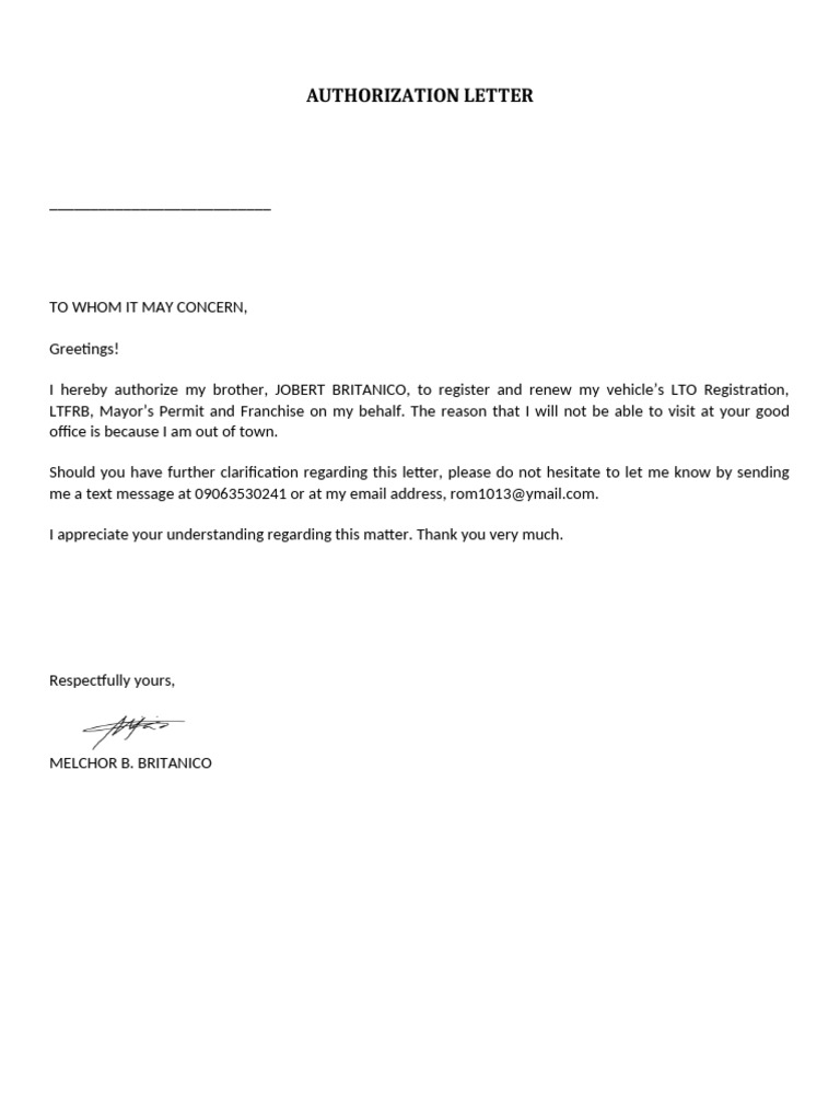 Authorization Letter 2025 Blank | PDF
