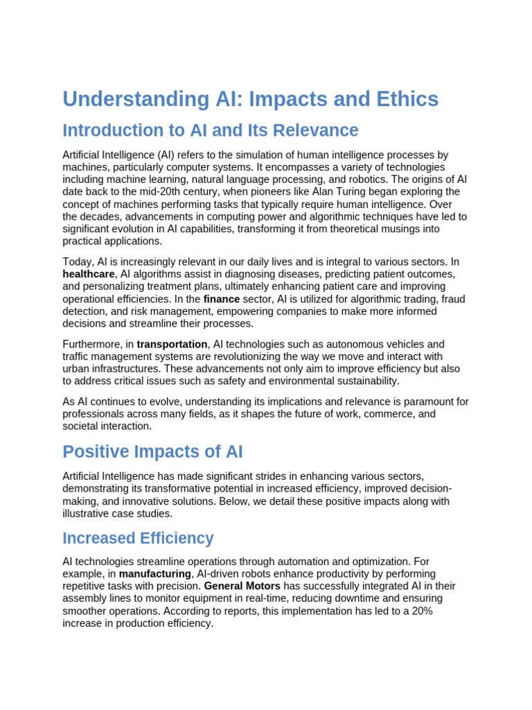 Understanding AI_ Impacts and Ethics | PDF | Artificial Intelligence ...