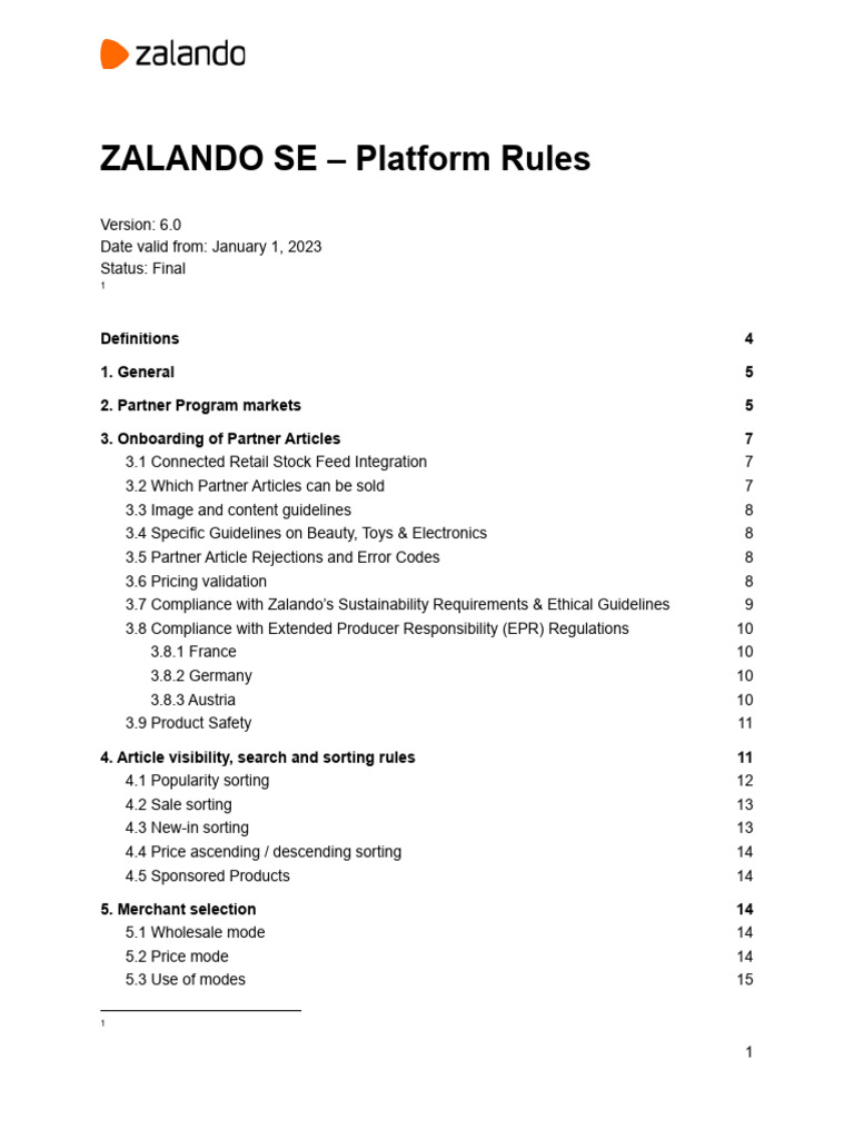 EN - Zalando Platform Rules - Version 6 | PDF | Online Shopping | Marketing