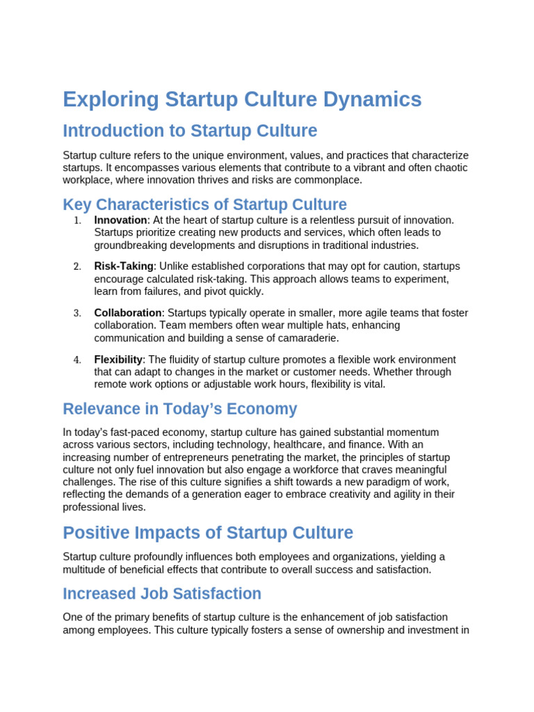 Dynamics of Startup Culture Explained | PDF | Startup Company | Small ...