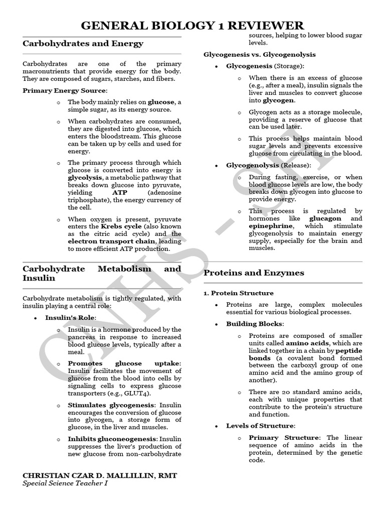 Gen - Bio - 1 - Reviewer - Q2 - Final | PDF | Cellular Respiration | Adenosine Triphosphate