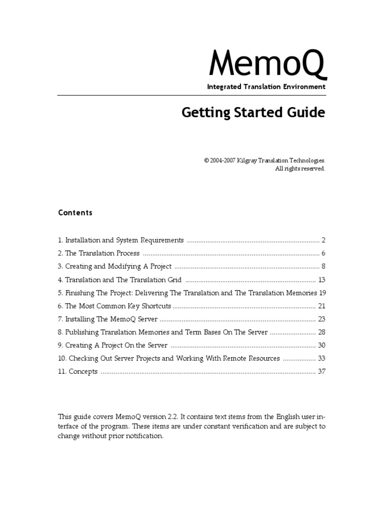 Memoq: Getting Started Guide | PDF | Installation (Computer Programs) | System Software