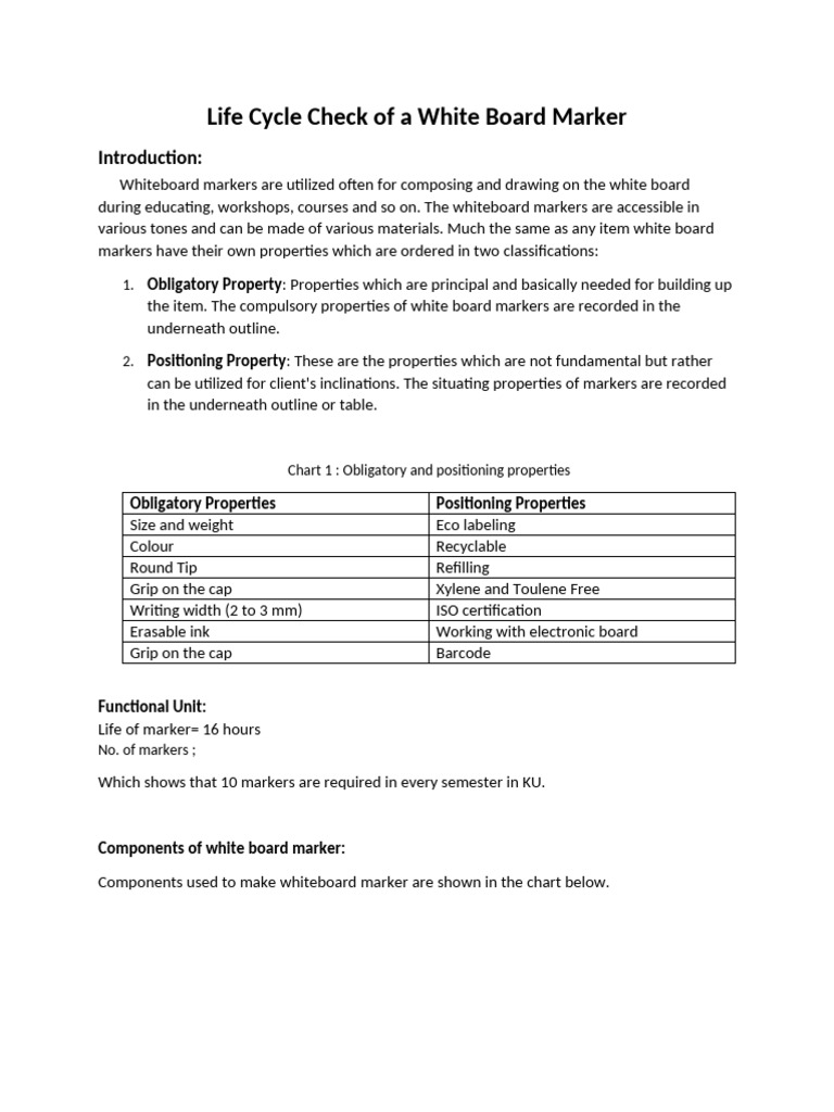 Life Cycle Assessment of Whiteboard Markers | PDF | Recycling | Plastic