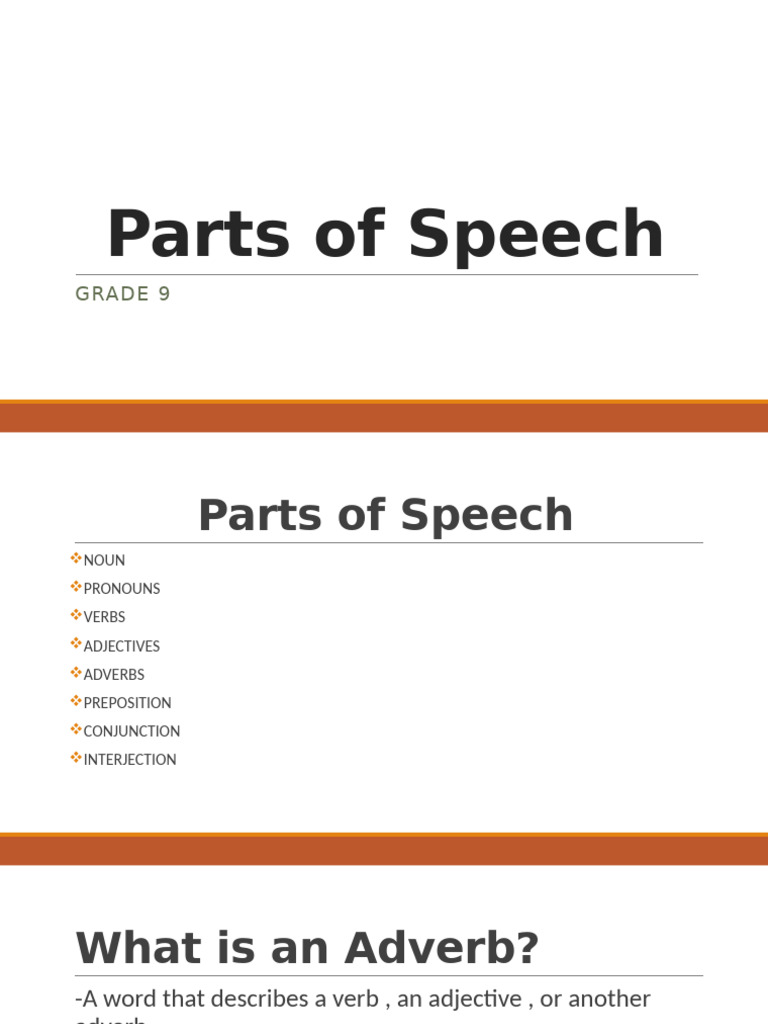 Grade 9 Parts of Speech Guide | PDF