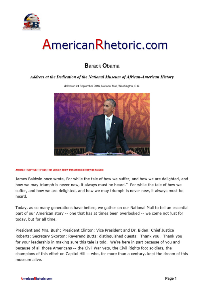 Obama’s Speech at African-American Museum | PDF