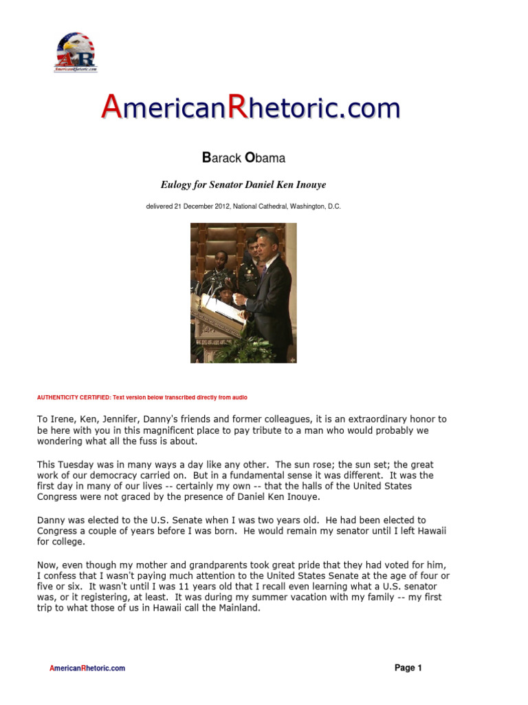 Obama Eulogy for Daniel Inouye | PDF