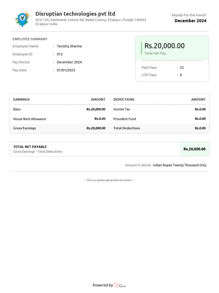 Payslip 012 Jan 2025 | PDF