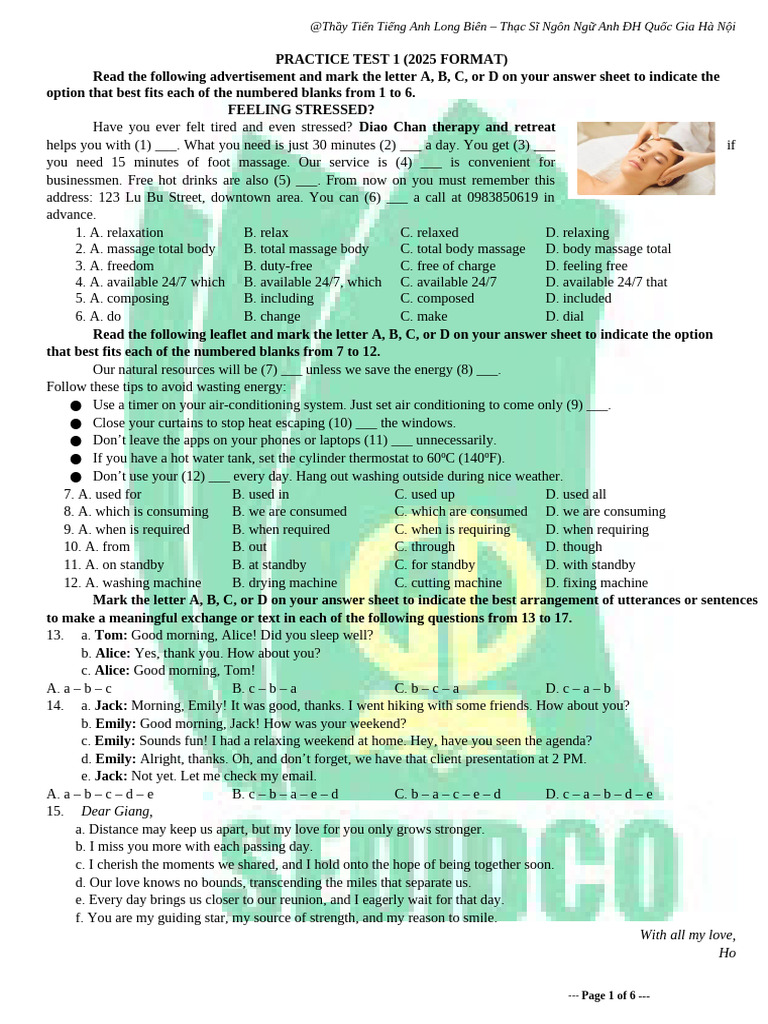 English Practice Test 2025 Format | PDF | Woman