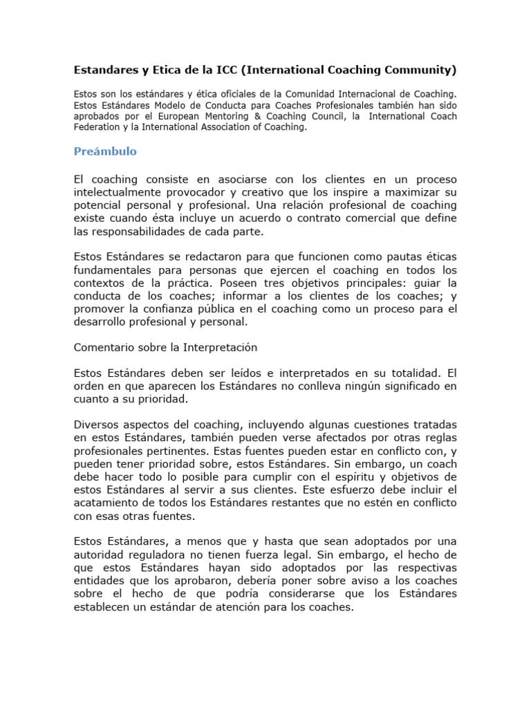 Estándares Éticos de Coaching ICC | PDF
