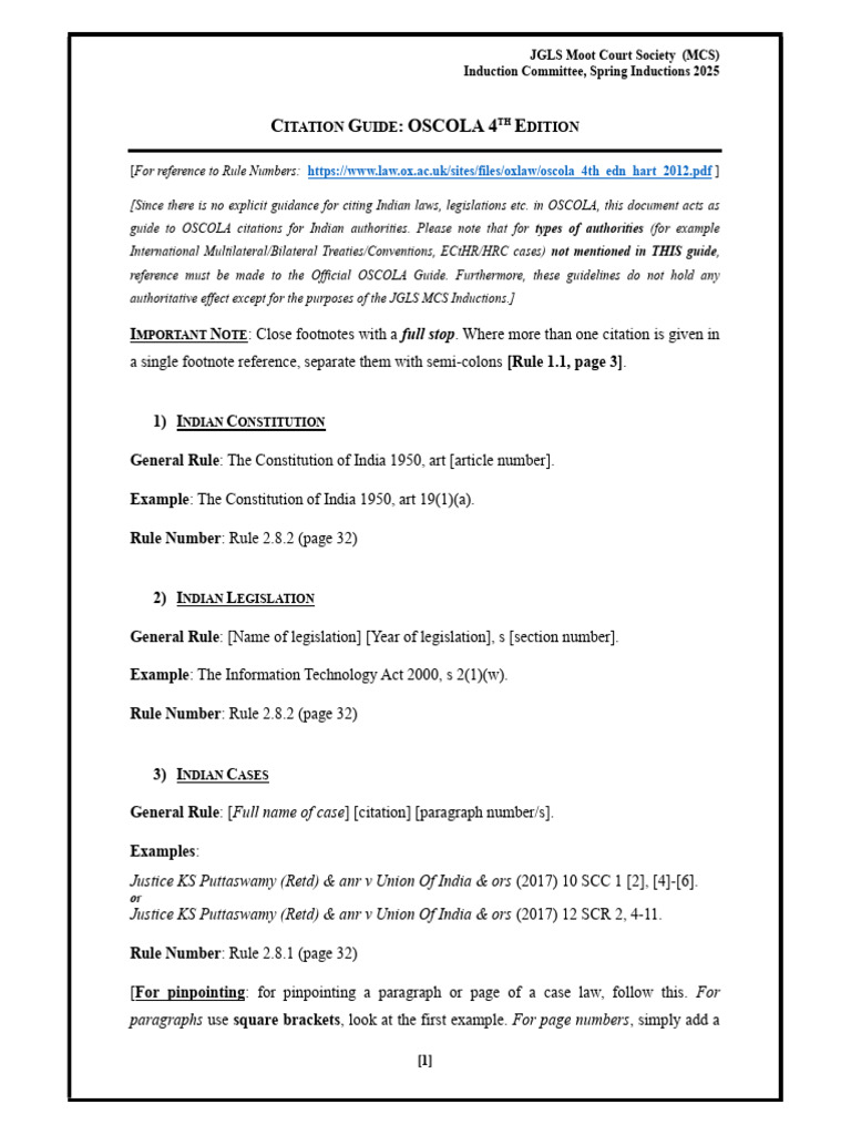 OSCOLA Citation Guide (Final) - Spring IC 2025 - JGLS MCS | PDF ...