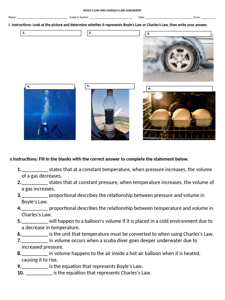 BOYLE'S AND CHARLES'S LAW ASSESSMENT | PDF | Pressure | Balloon