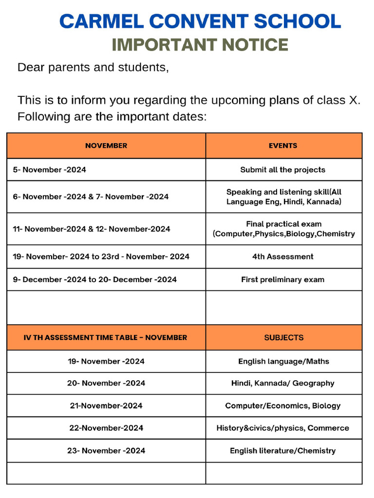 Upcoming Plans of Class X With Exam Timetable-1 - 1365 | PDF