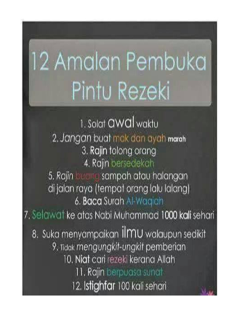 12 Amalan Pembuka Pintu Rezeki | PDF