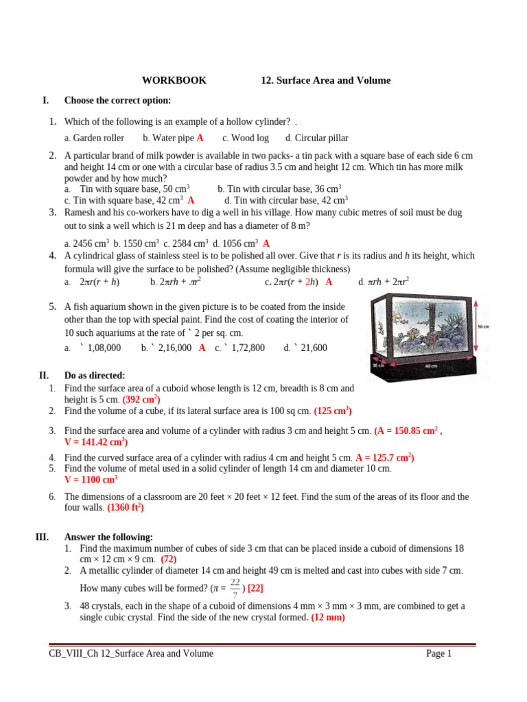 Surface Area and Volume Workbook | PDF | Volume | Area