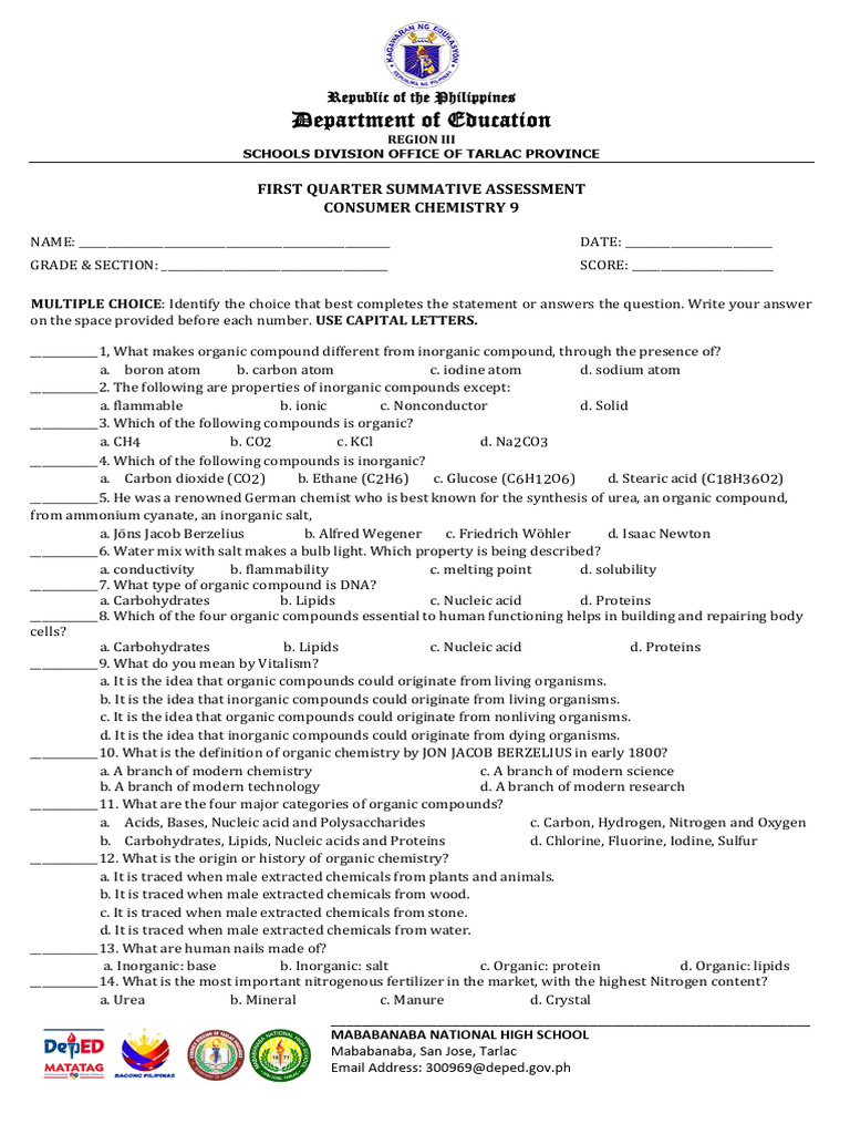 Q1_CONCHEM_EXAM | PDF | Alkene | Chemical Reactions