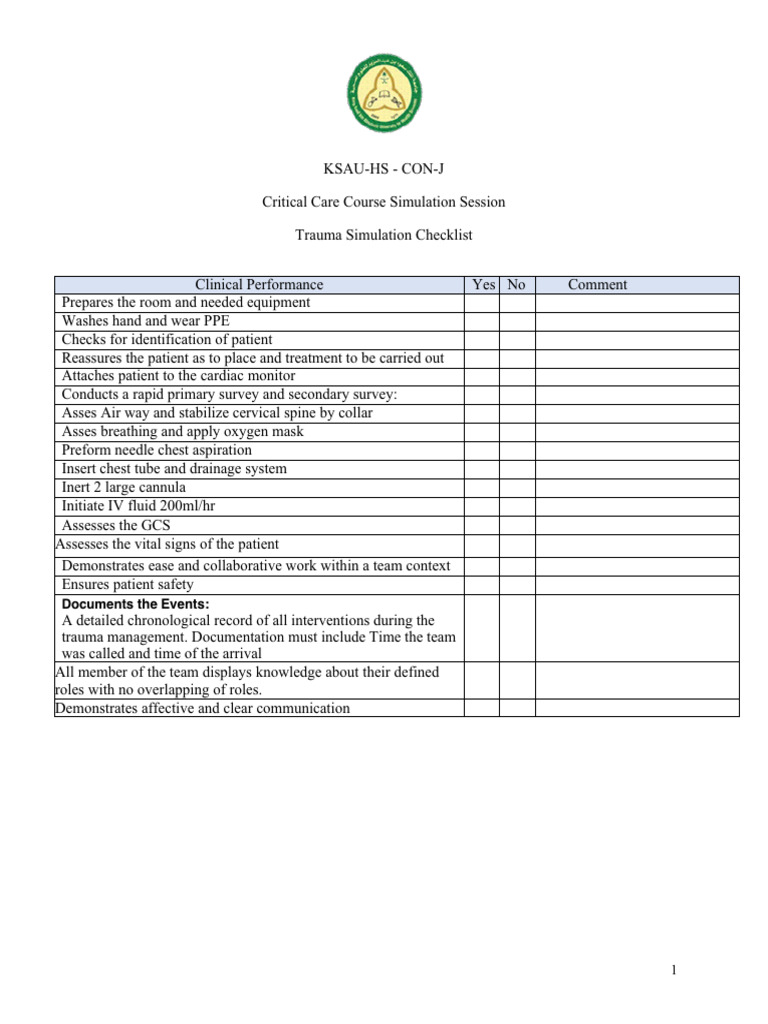 Trauma Checklist | PDF