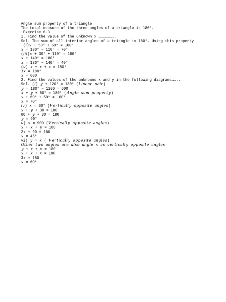 Triangle Angle Sum Property Worksheet | PDF