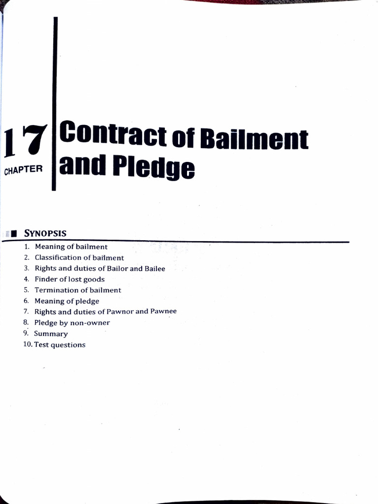 Law Contract of Bailment and Pledge | PDF | Standard Of Care | Indemnity
