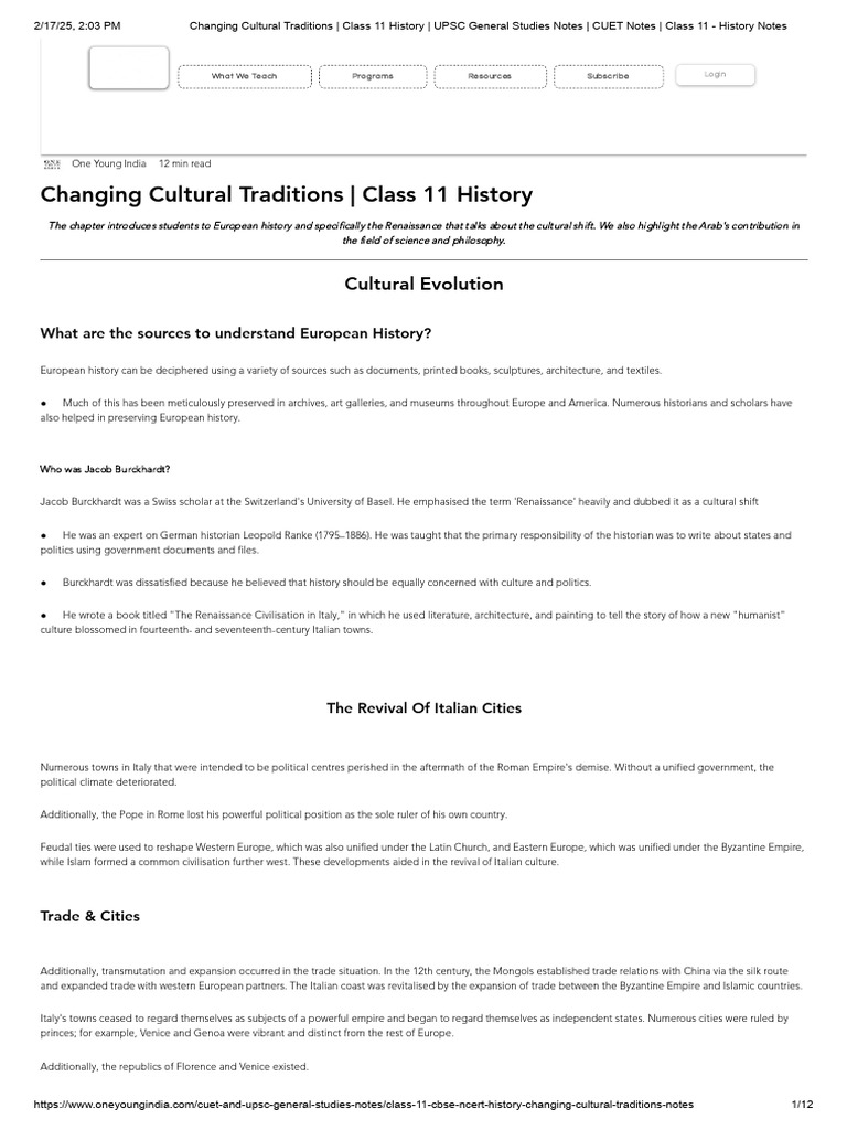 Changing Cultural Traditions _ Class 11 History _ UPSC General Studies ...