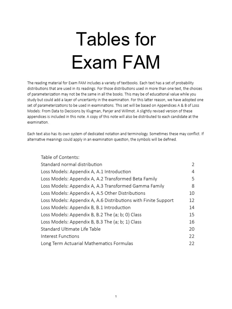 2024-10-exam-fam-tables | PDF | Estimator | Normal Distribution