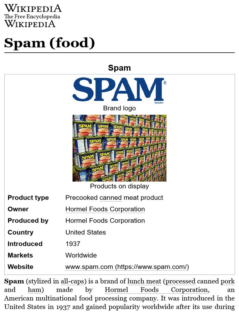 Spam (Food) - Wikipedia0001 | PDF