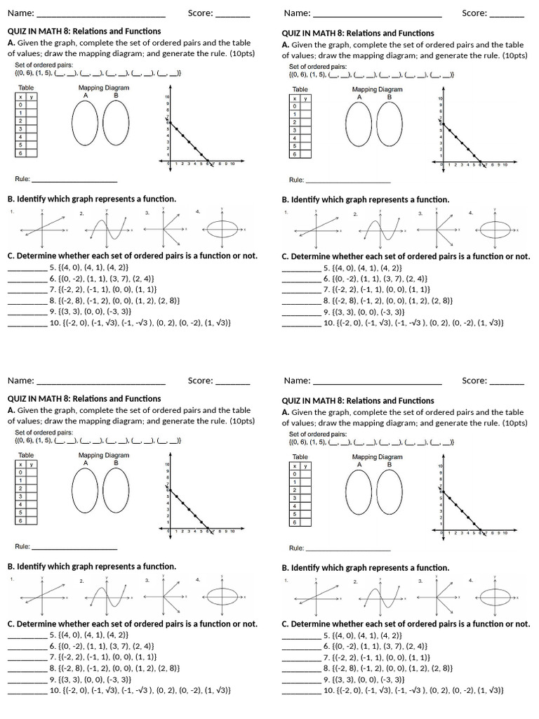 Quiz-Relations and Functions | PDF | Function (Mathematics) | Mathematics