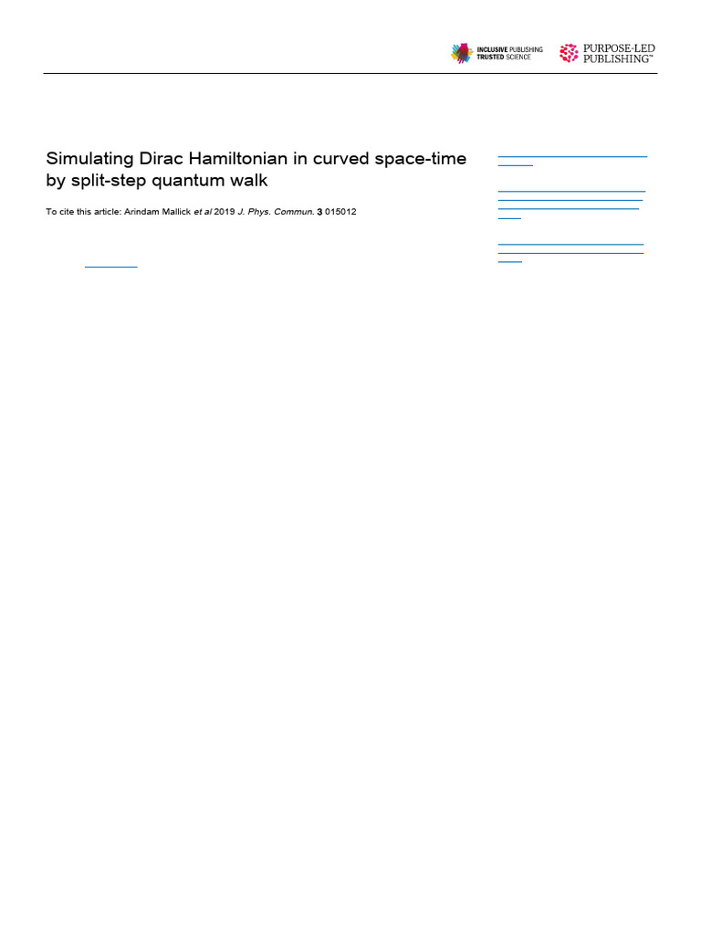 Simulating Dirac Hamiltonian in curved space-time by split-step quantum walk | PDF | Gauge ...
