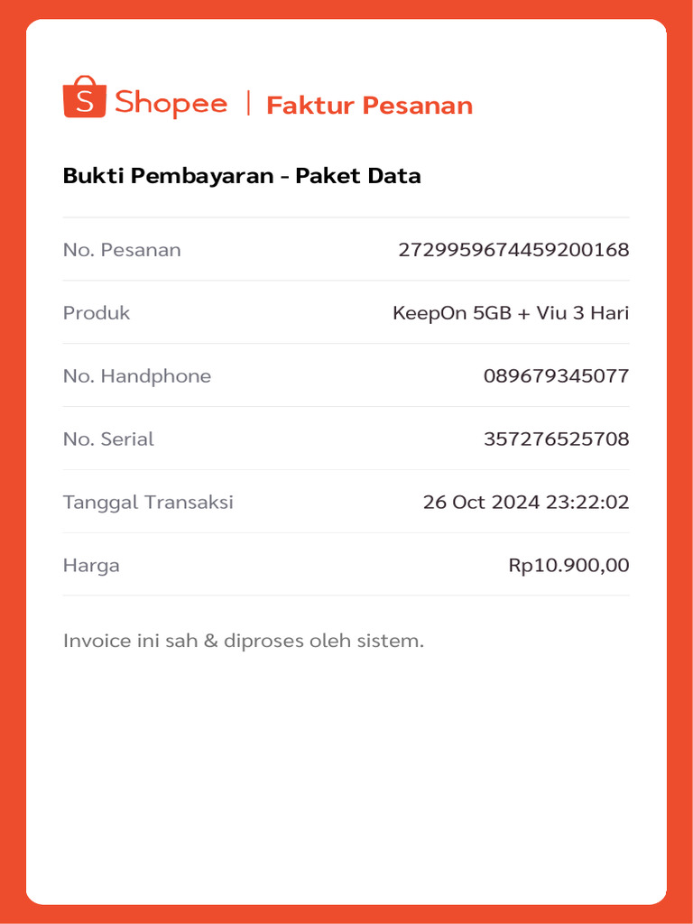 Faktur Paket Data & Viu | PDF