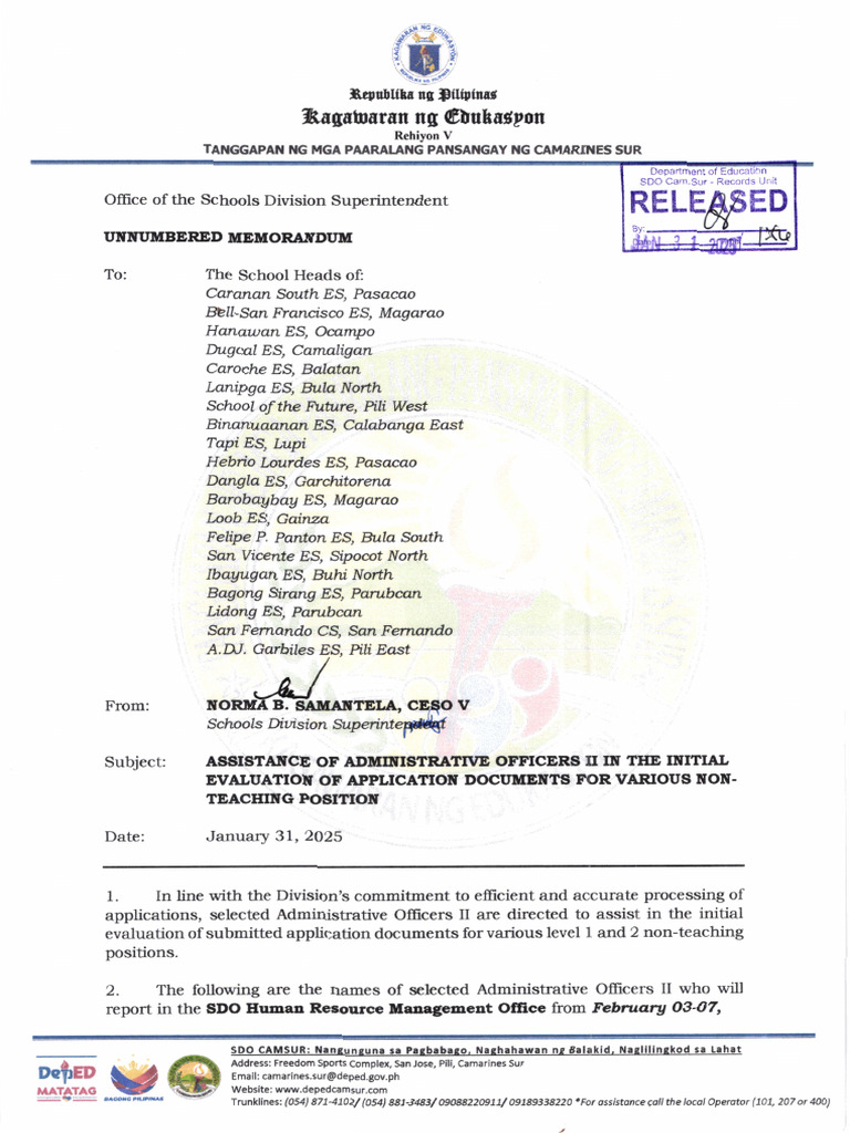 Unnumbered Memo Assistance of Ao II in The Evaluation of Application Documents | PDF