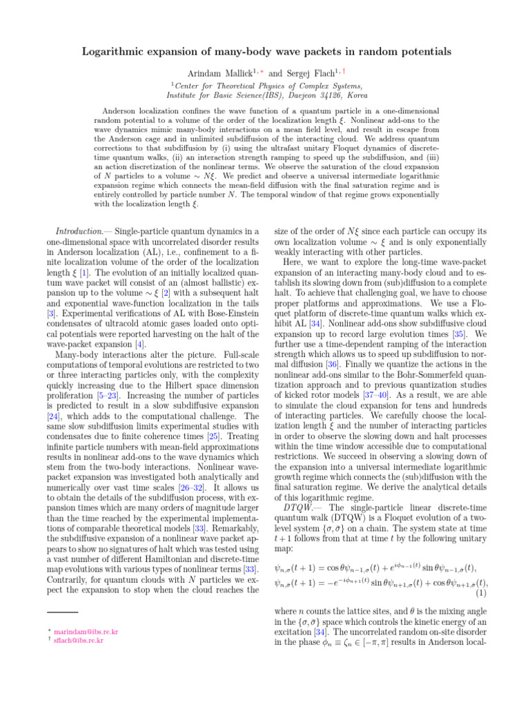 Logarithmic expansion of many-body wave packets in random potentials ...