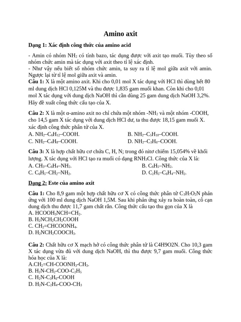 Hóa 12 - Amino Axit | PDF
